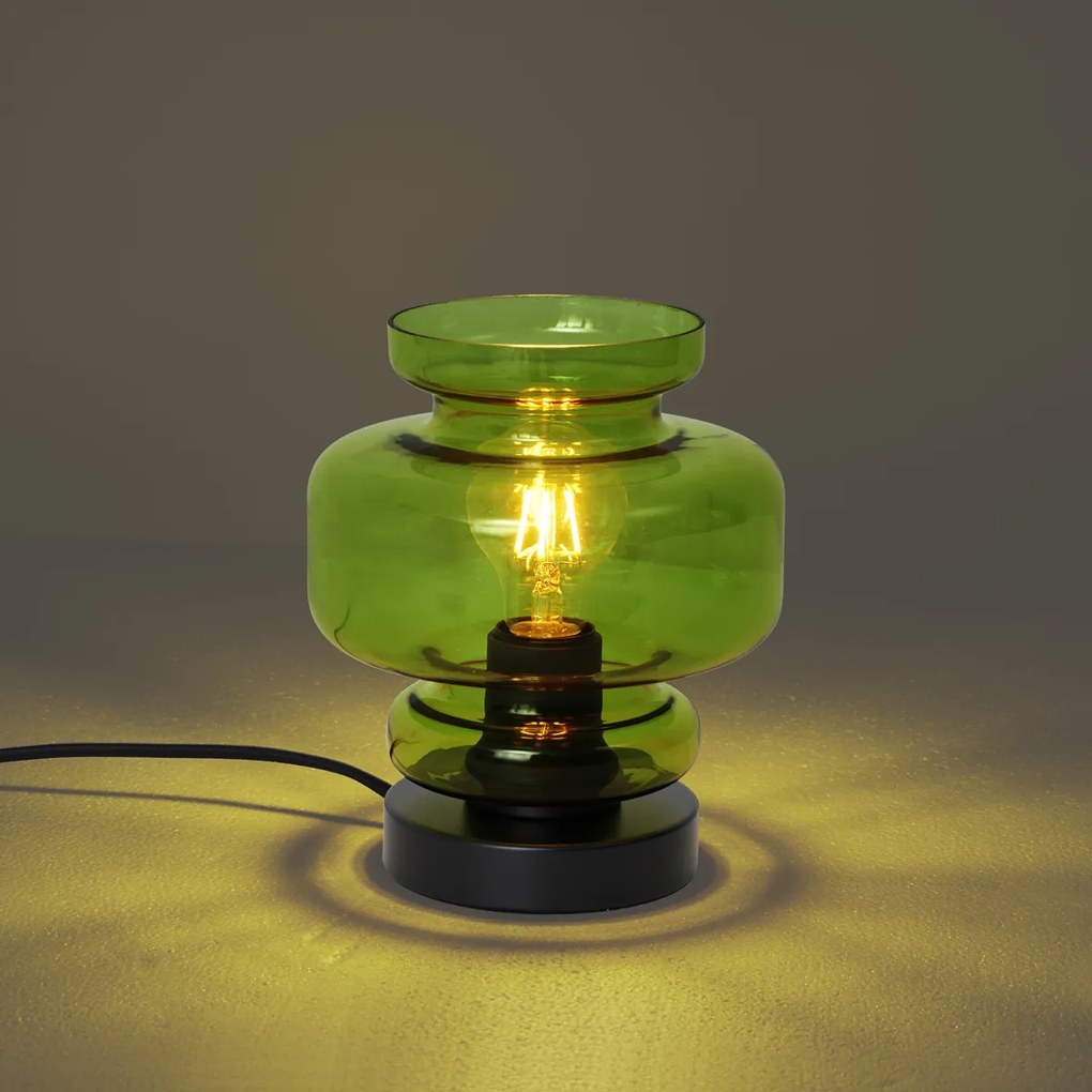 Retro stolní lampa černá se zeleným sklem - Denise