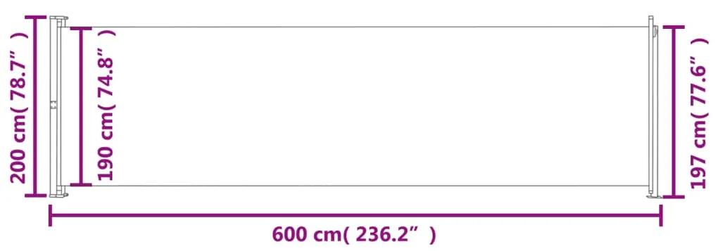 Zatahovací boční markýza 200x600 cm šedá,  317974