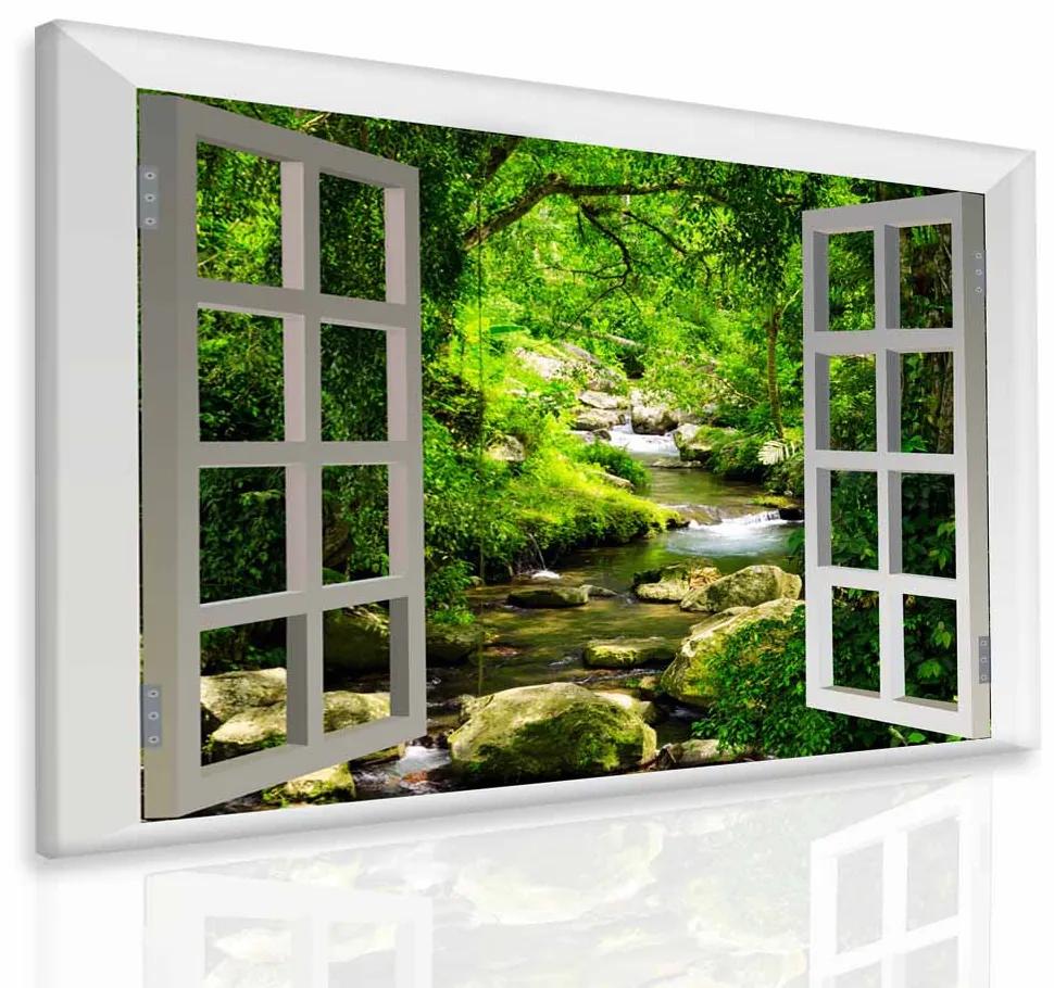 3D obraz okno lesní říčka Velikost (šířka x výška): 150x130 cm