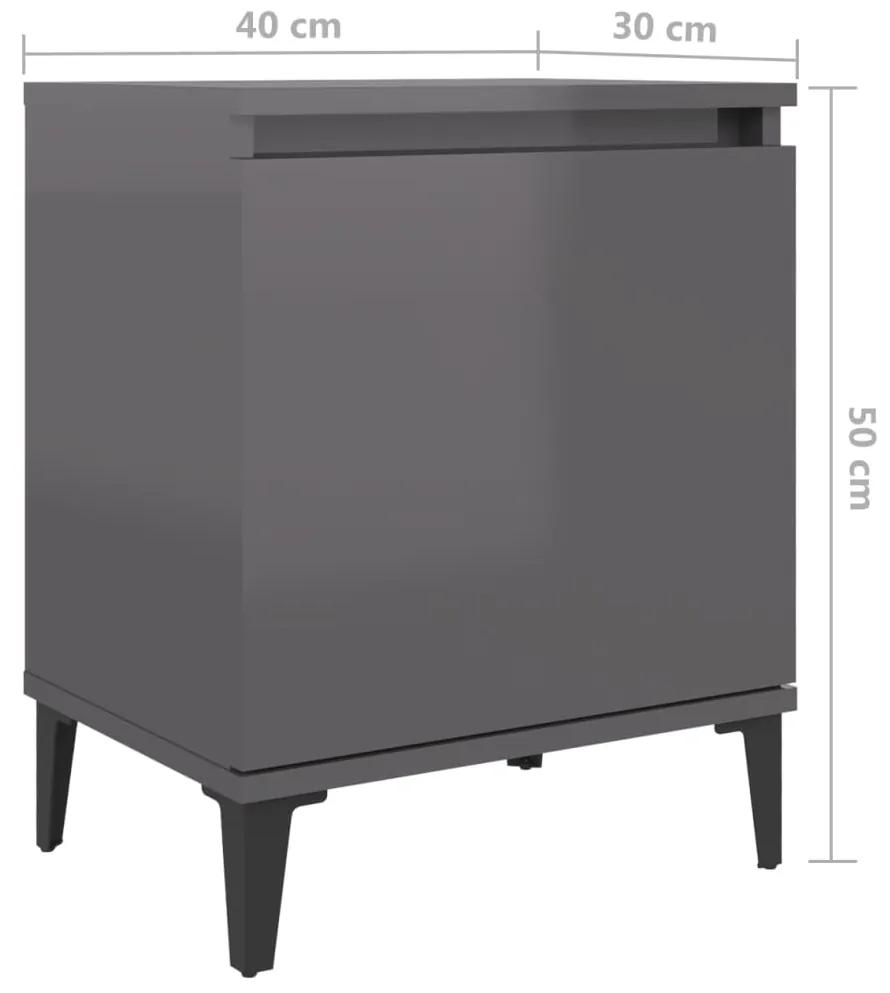 Noční stolek s kovovými nohami šedý s vysokým leskem 40x30x50cm - Default Title