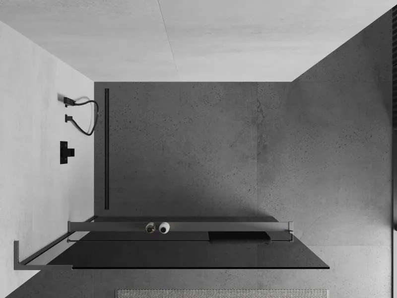 Mexen Kioto+ L, sprchová zástěna Walk-In s poličkou a věšákem 70 x 200 cm, 8mm šedé sklo, grafitový profil, 800-070-123-95-40