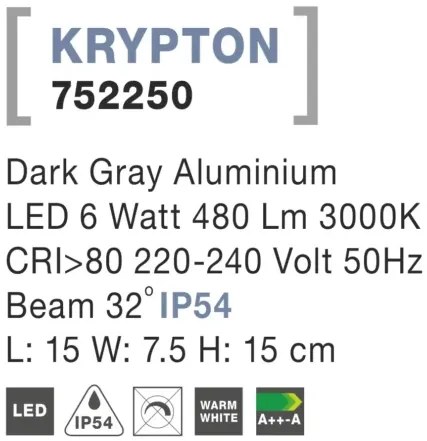 Venkovní LED svítidlo Krypton 15 tmavě šedá