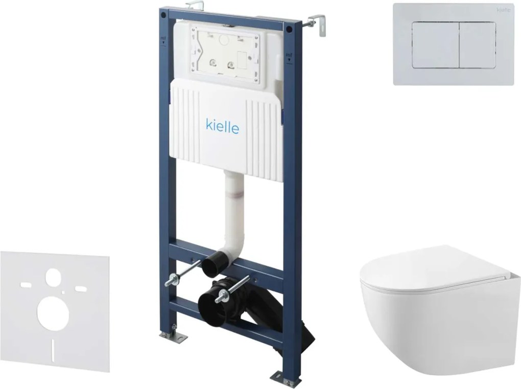 kielle Genesis New - Set předstěnové instalace, kompaktního klozetu Gaia, Rimless, sedátka softclose a tlačítka Gemini New III, lesklý chrom 30528SS89