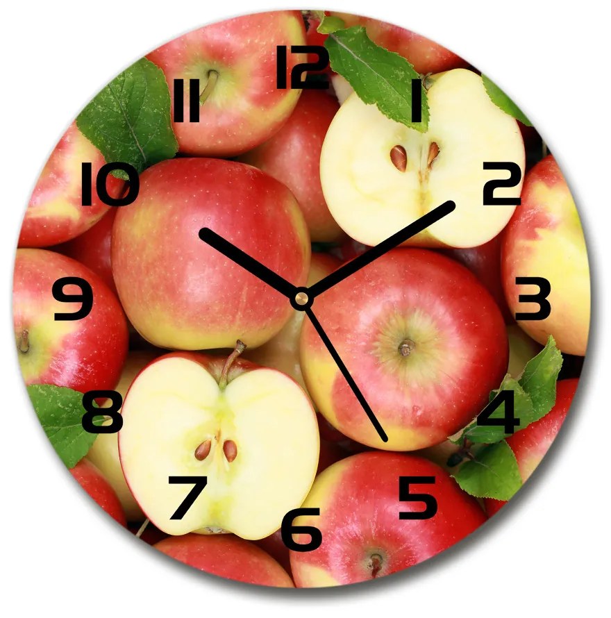 Wallmuralia Skleněné nástěnné hodiny kulaté Jablka fi 30 cm
