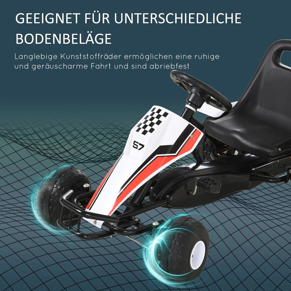 HOMCOM Motokára pro děti šlapací auto s pedály a brzdami 104x66x57cm z oceli pro děti od 3 do 8 let v bílé barvě