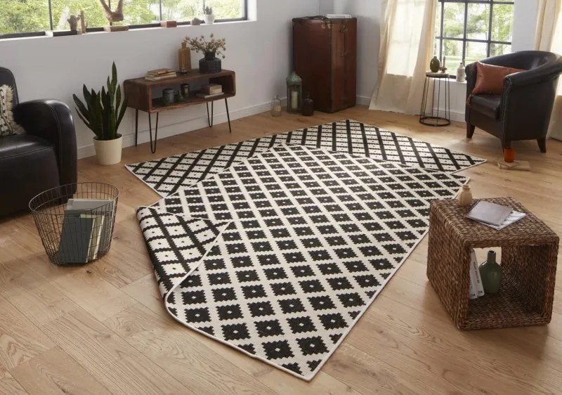 NORTHRUGS - Hanse Home koberce Kusový koberec Twin-Wendeteppiche 103124 schwarz creme – na ven i na doma - 120x170 cm