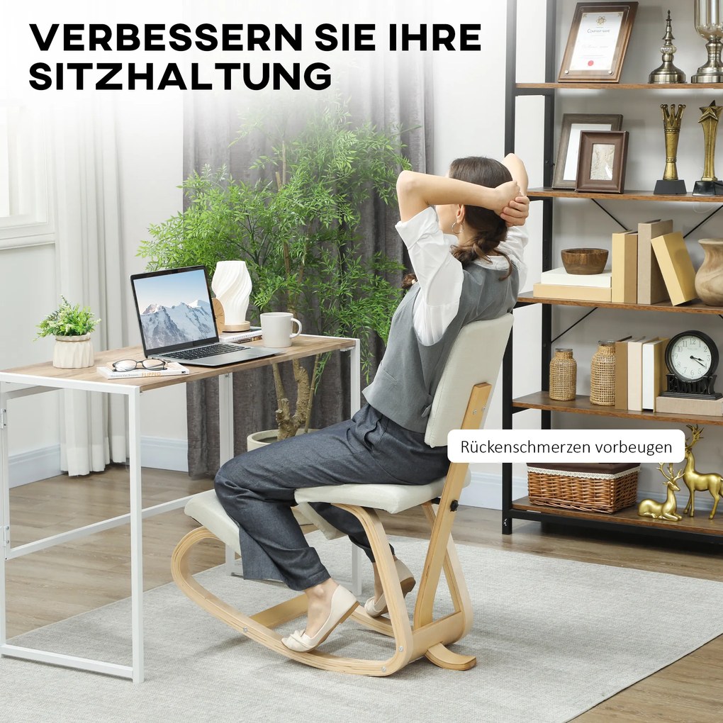 HOMCOM Ergonomická kolenní židle, kolenní stolička, zdravotní židle pro domácnost, kancelář, meditaci, krémová