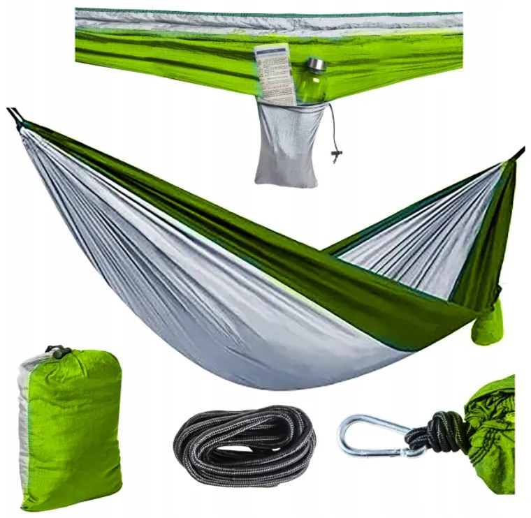 Turistická houpací síť hamaka, ultralehká, přenosná + kryt 260x140cm