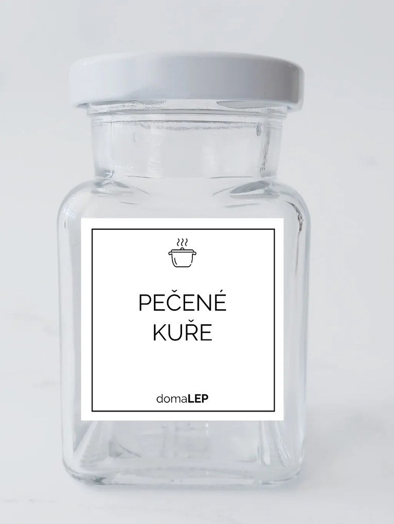 Samolepka na kořenky PEČENÉ KUŘE bílá 5 × 5 cm základní písmo