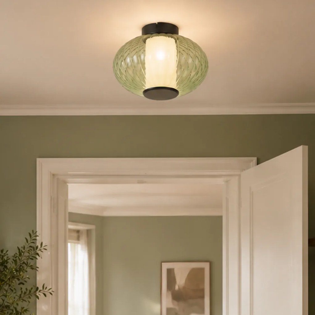 Designové stropní svítidlo černé 28 cm se zeleným sklem vč. LED 3-stupňové stmívatelné - Margherite