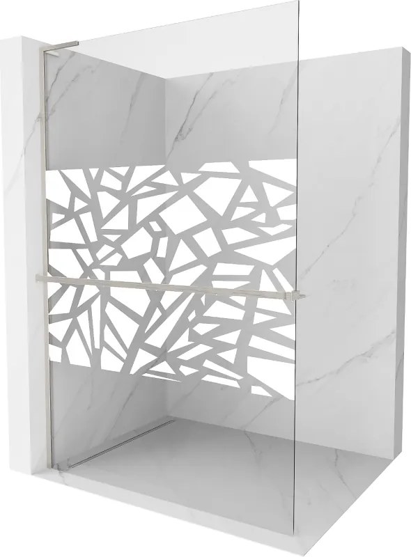 Mexen Kioto+ L, sprchová zástěna Walk-In s poličkou a věšákem 90 x 200 cm, 8mm čiré sklo bílý vzor, ​​broušená ocel profil, 800-090-123-97-85