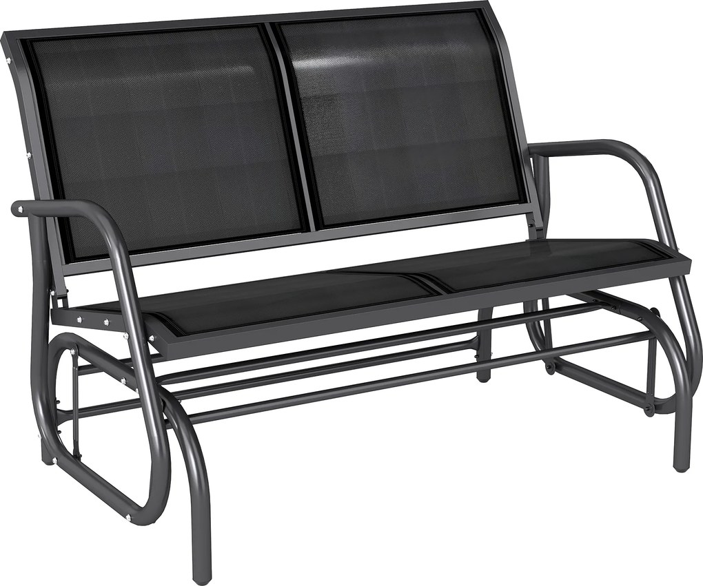 Outsunny Houpací křeslo 2-sedák Zahradní lavice Zahradní houpačka Lavice Sedadlo Park Lavice Kovový zahradní nábytek Černá 120 x 70 x 88 cm | Aosom