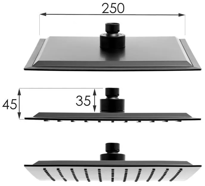 Erga Cube, sprchová souprava s pákovou baterií, vanovou výlevkou a dešťovou hlavicí 25x25cm, černá matná, ERG-YKA-BP.CUBE-25-BLK