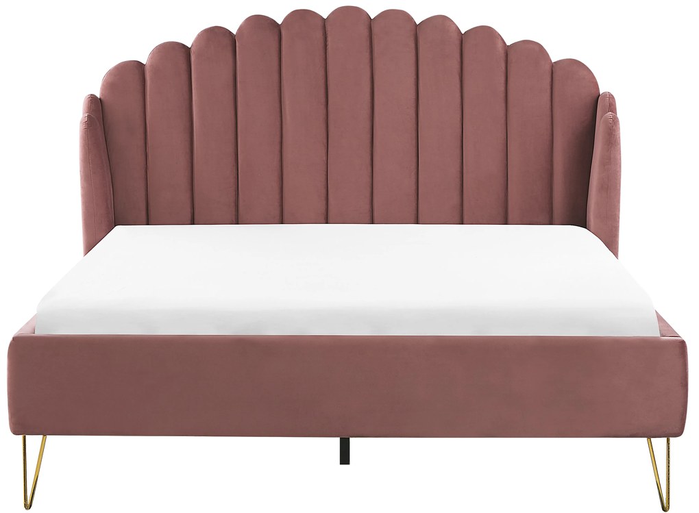 Sametová postel 160 x 200 cm růžová AMBILLOU Beliani