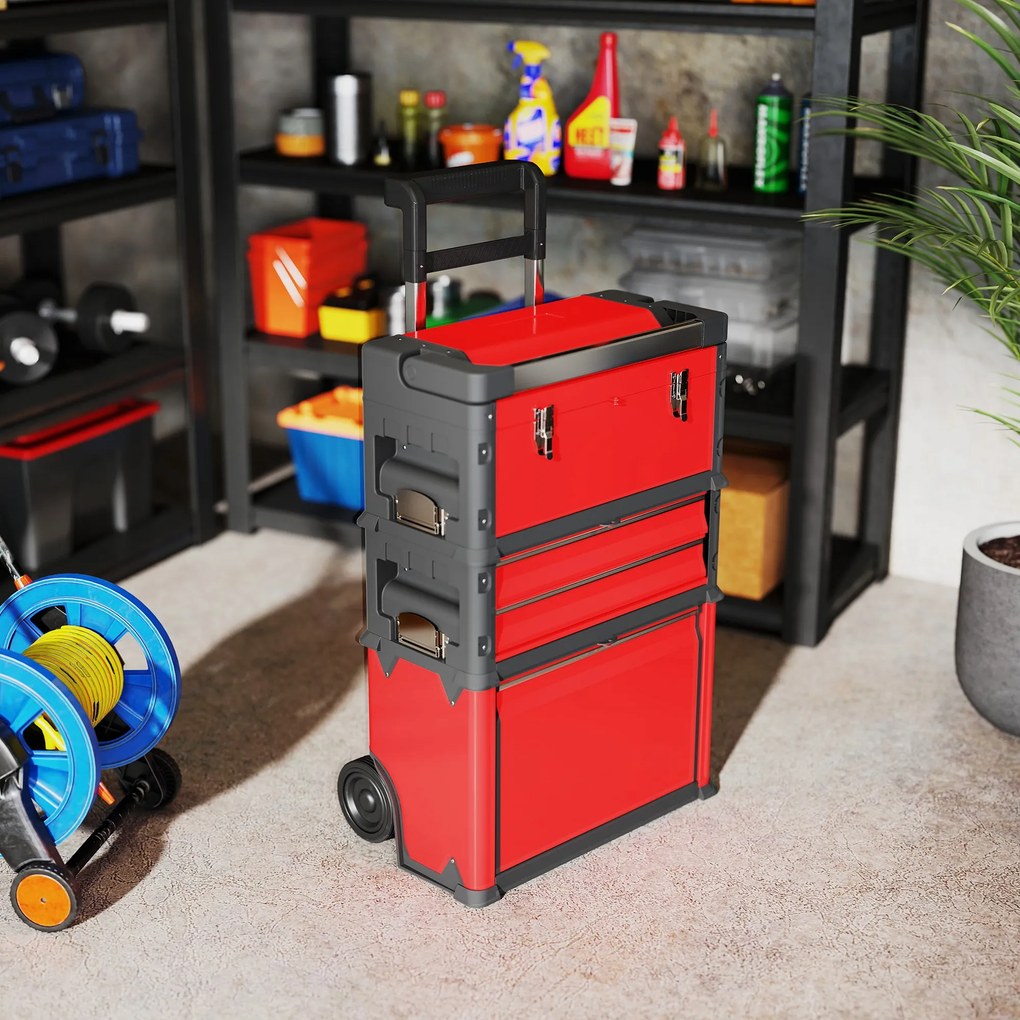 sada třístupňového boxu na nářadí, s kolečky, s aretací, ocel, plast