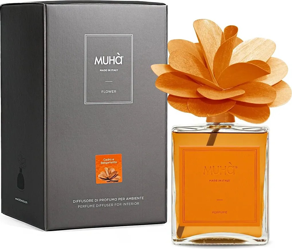 Muhà Flower difuzér s dřevěnou květinou Cedro e Bergamotto Objem: 200 ml