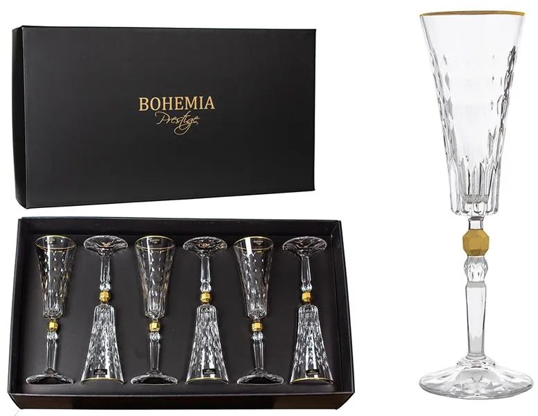 BOHEMIA PRESTIGE CONTE GOLD SKLENICE NA ŠAMPAŇSKÉ 170ML SADA 6 KS