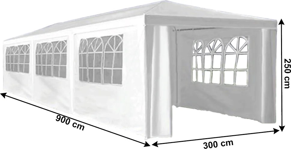 Zahradní párty stan, bílá, 3x9 m, TEKNO NEW TYP 3 + 8 bočních stran