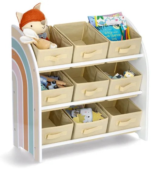 Zeller Present Dětský regál, organizér na hračky s 9 látkovými boxy, RAINBOW