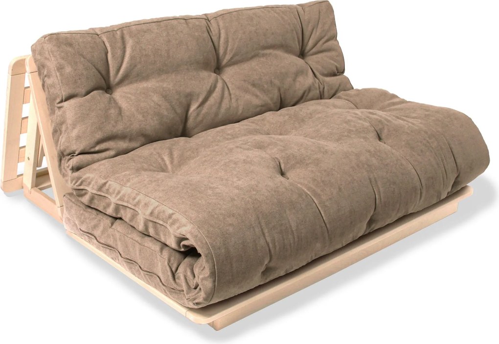 Marior Home Rozkládací futonové křeslo / pohovka Layti - 140 cm / Béžová / Surový buk