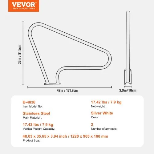 Bazénové madlo 2 ks 121,9 × 91,4 cm z nerezové oceli se základní deskou pro vířivky