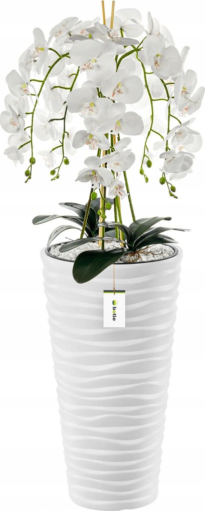 Orchidej umělá bílá kytice květy listy oblázky květináč Bílá H 115 cm
