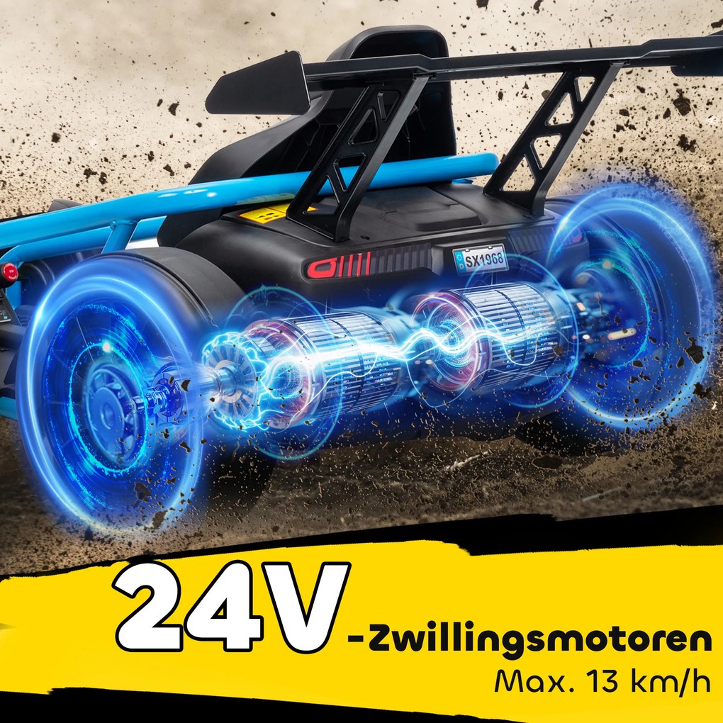 AIYAPLAY 24V elektrické Go-Kart k jízdě a driftování, nylonové pneumatiky, bezpečnostní pás, klakson, hudba pro děti 8-12 let, modré