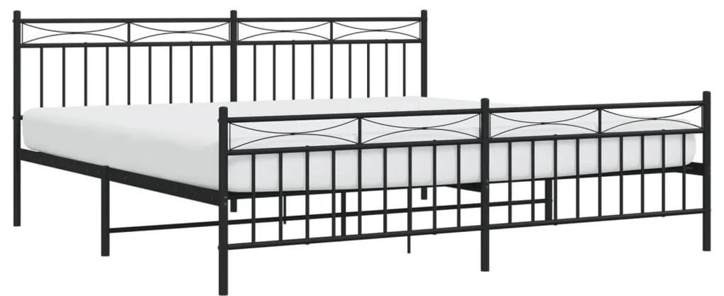 Kovový rám postele s hlavovým a nožním čelem černý 200 x 200 cm,  373716
