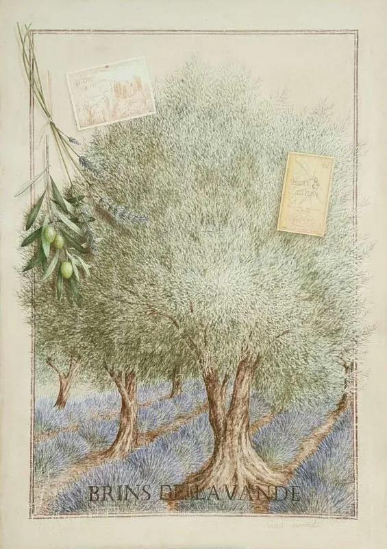 ART-STYLE Obrázek 30x40, levandule mezi stromy, rám bílý s patinou