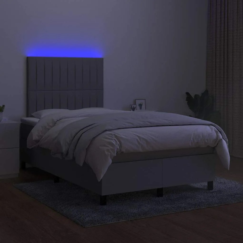 Box spring postel s matrací a LED světle šedá 120x200 cm textil 3135021
