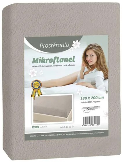 Bellatex Prostěradlo Mikroflanel  Šedá rozměr 180x200 cm