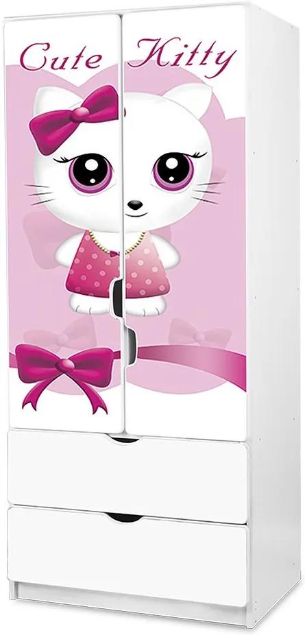Dětská šatní skříň Cute Kitty růžová, HDF + ABS