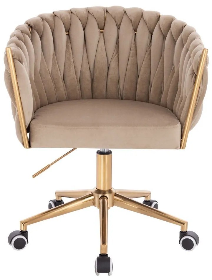 LuxuryForm DESIGN Otočná židle NORDEN VELUR na zlaté podstavě s kolečky - latte
