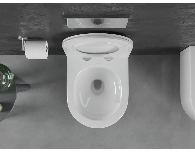 Mexen Sofia, závěsná WC mísa 490x360x355 mm, Rimless Tornádo + WC sedátko z duroplastu, bílá lesklá, 30540500T