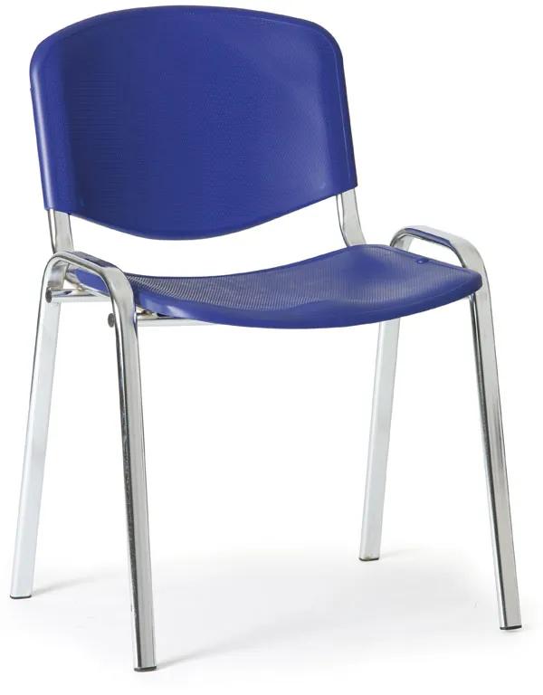 Plastová židle ISO - chromované nohy, modrá