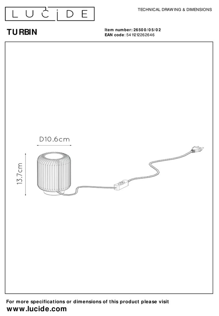 Lucide 26500/05/02 stolní LED lampa Turbin matně zlatá, 5W, 3000K, 13,7cm