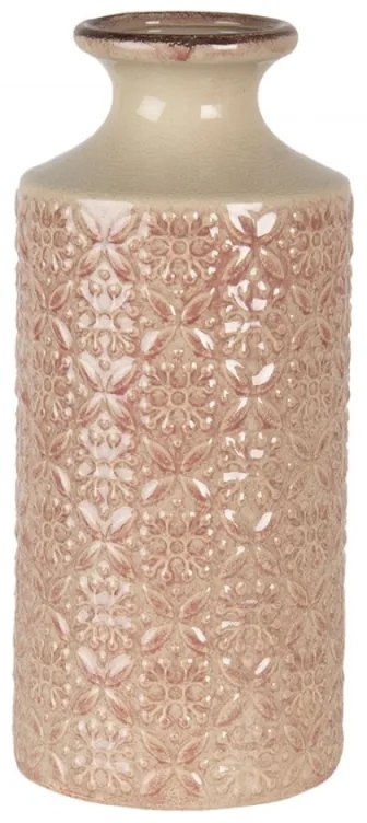 Béžovo růžová keramická váza se vzorem květin Marjolein M – 13x30 cm