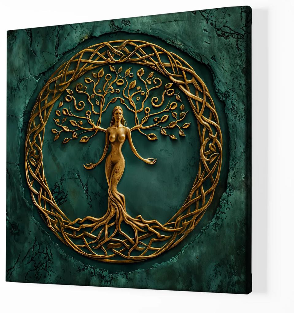 Obraz na plátně - Strom života Zlatá žena Ygg FeelHappy.cz Velikost obrazu: 120 x 120 cm