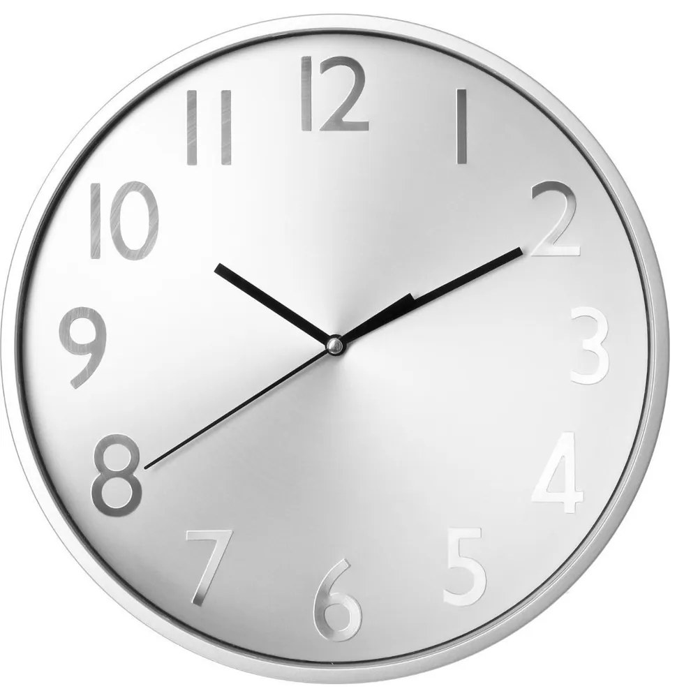 Kulaté hodiny, nástěnné hodiny, stříbrné hodiny, barva stříbrná - Ø 30 cm