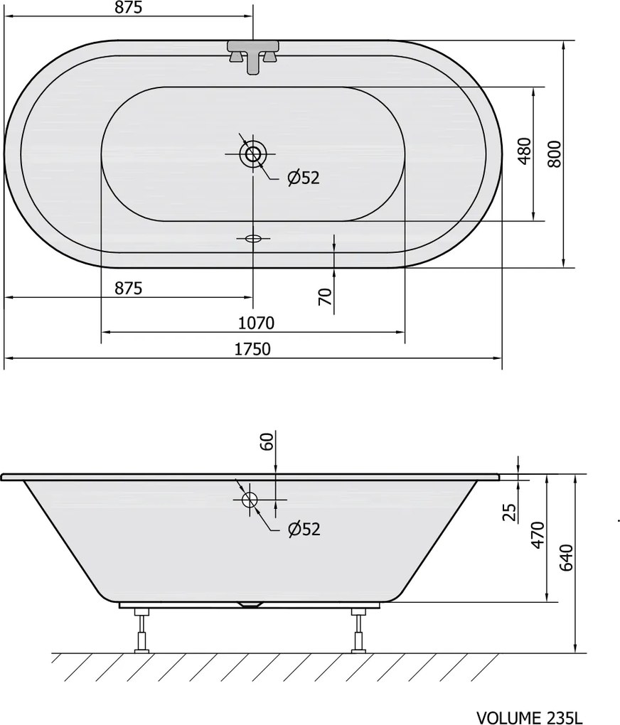 Polysan Viva O 175 x 80 cm vana oválná akrylátová 79119