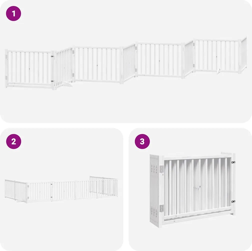 Zábrana pro psy s dvířky skládací 8 panelů bílá 640 cm topol 3155730
