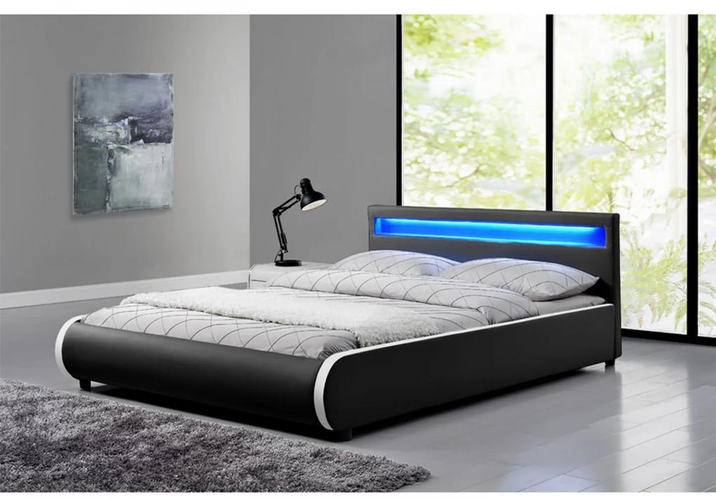 Goleto Čalouněná postel Sevilla 140 x 200 cm s LED osvětlením | černá