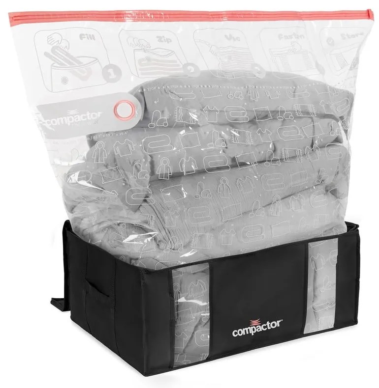 Černé vakuové plastové úložné boxy v sadě 3 ks 65x45x27 cm Black Edition – Compactor