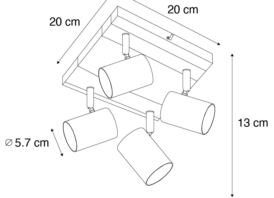Chytré stropní bodové svítidlo černé s dřevem 4-světla nastavitelné vč. Wifi GU10 50mm - Jeana