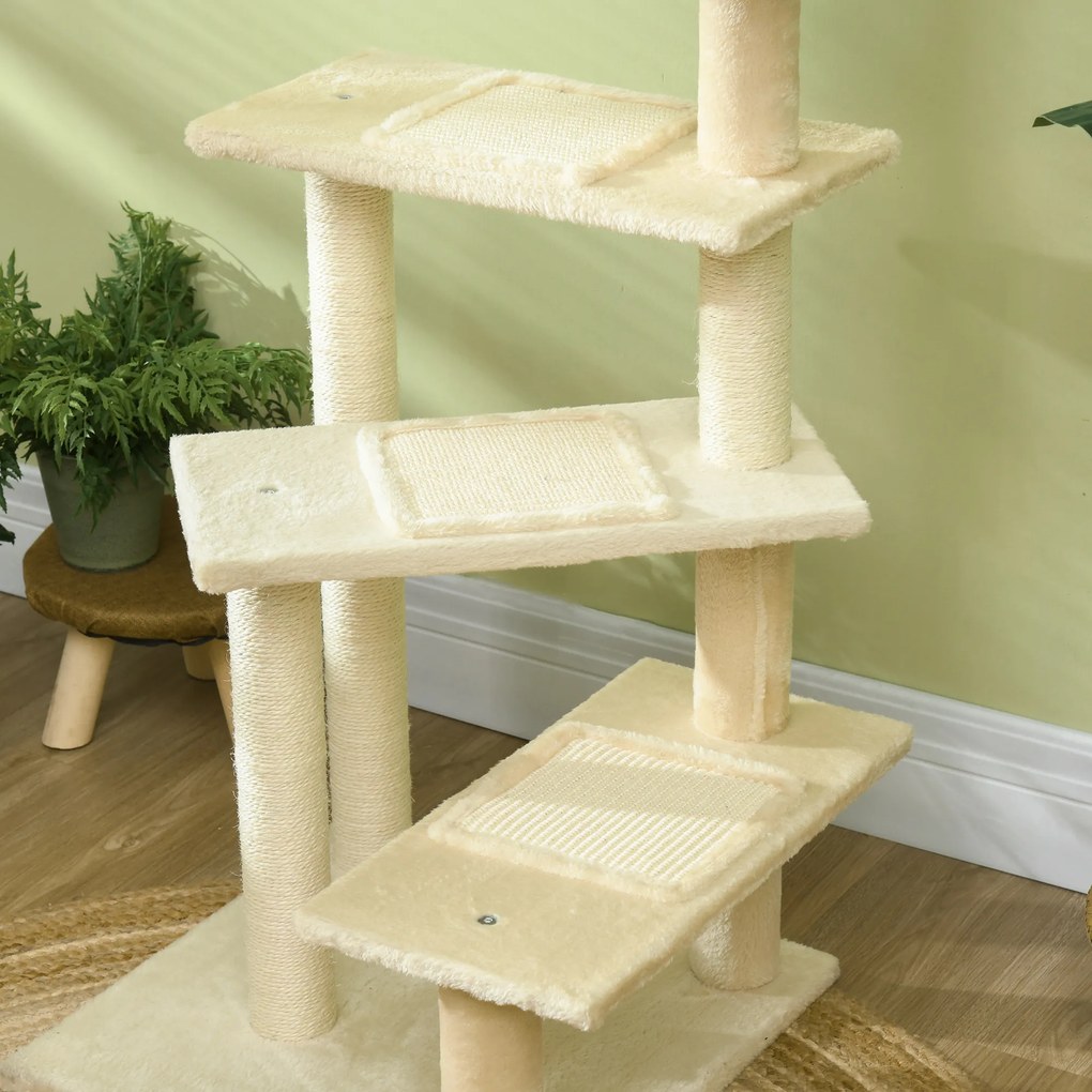 Škrabadlo PawHut stabilní do 10 kg Kočičí strom se sisalovými sloupky a schůdky pro domácí mazlíčky Béžová 50 x 50 x 100 cm pro milovníky koček | Aos…