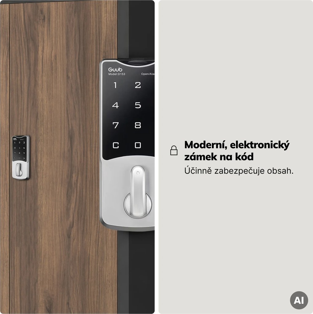 Kovová kancelářská skříň se zámkem na kód antracitová, ořech, 900x1850x400 mm: DANIEL Eco Design