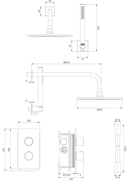 OMNIRES SYSCT11CR - Sprchová sada s termostatickou podomítkovou baterií CONTOUR