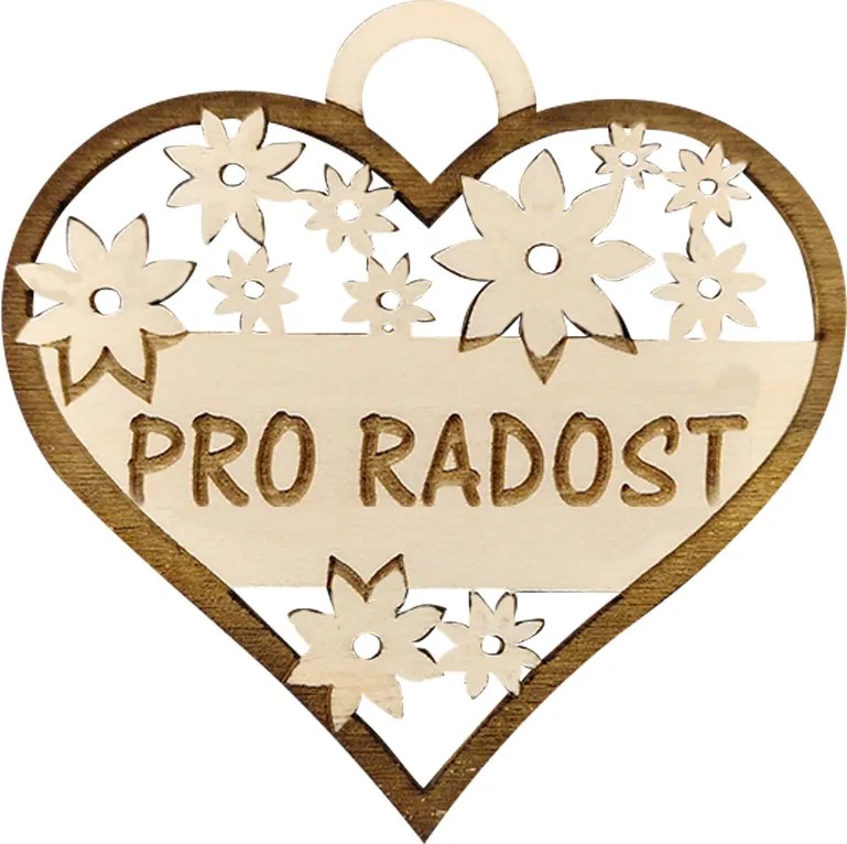 AMADEA Dřevěné srdce s textem "pro radost", 7 cm, český výrobek