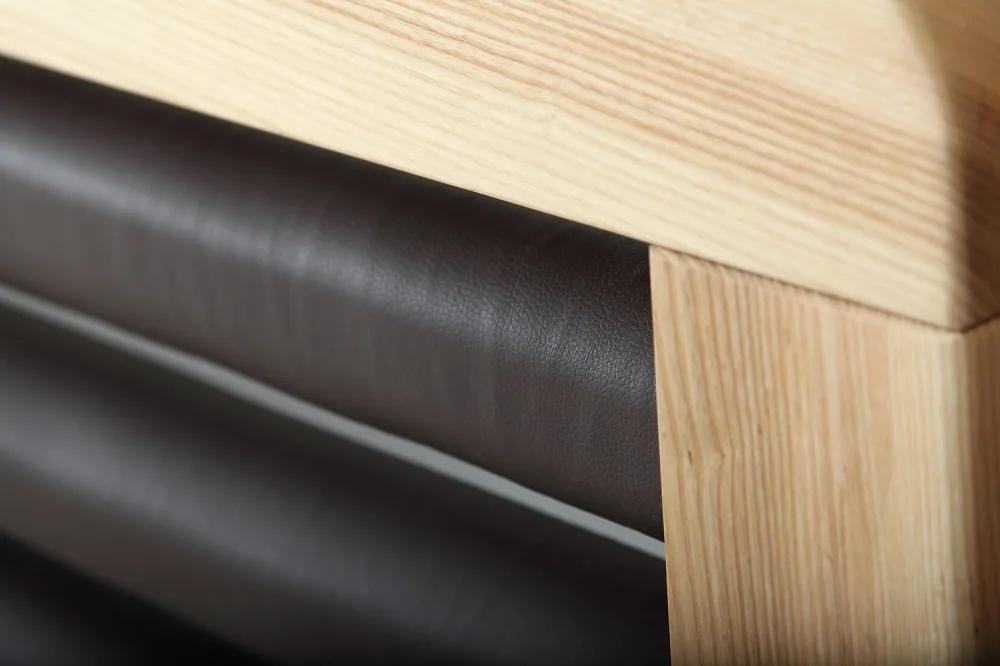 Krajča Manželská postel z masivu Claros 160 x 200 cm (jasan) Povrchová úprava: Bezbarvý olej OSMO, Druh dřeva: Jasan, Barva čalounění: Hnědá
