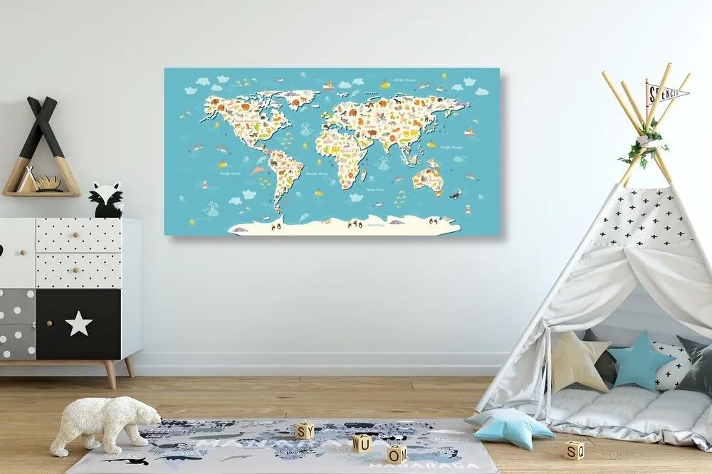 Obraz dětská mapa se zvířátky - 100x50 cm
